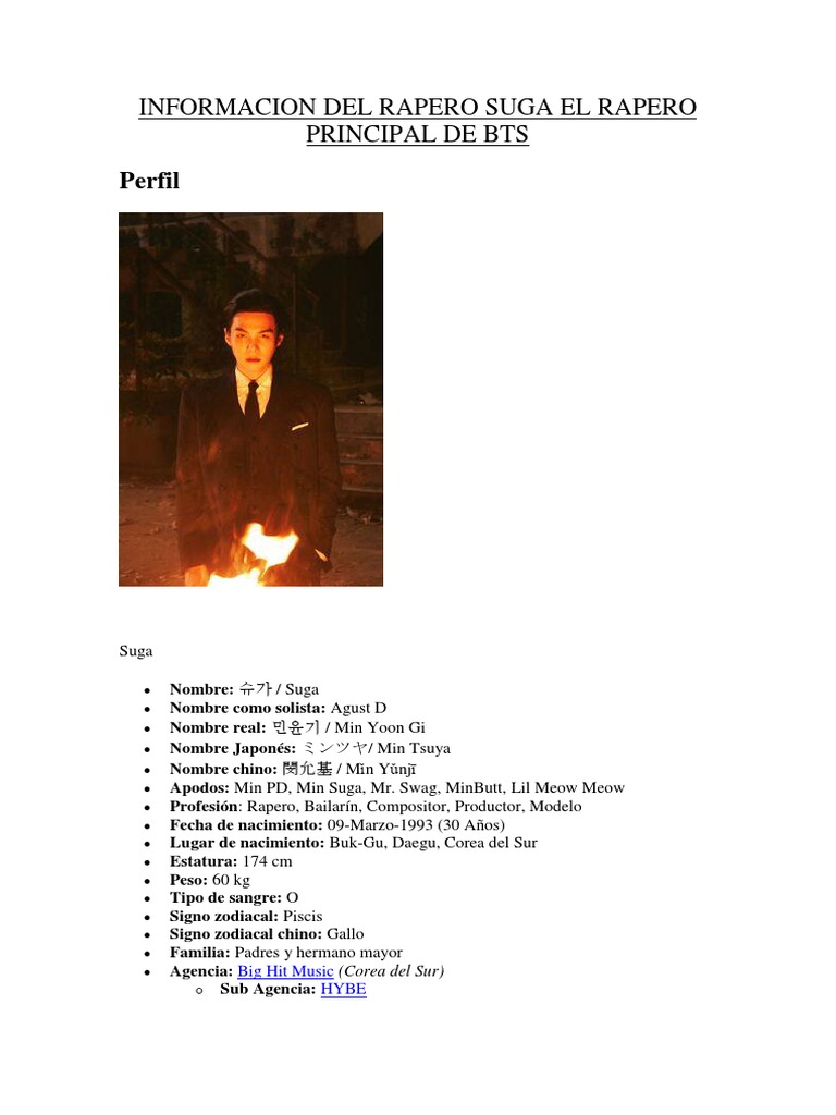 Informacion Del Rapero Suga El Rapero Principal de BTS | PDF
