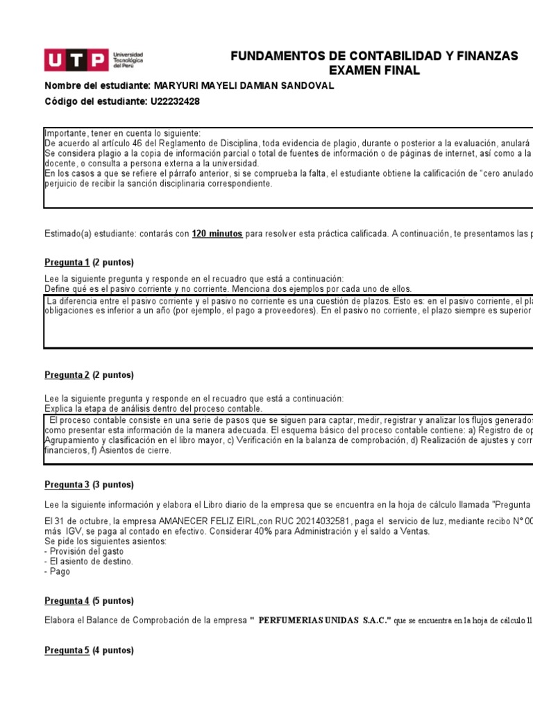 Examen Final Fundamentos | PDF | Contabilidad | Negocios económicos
