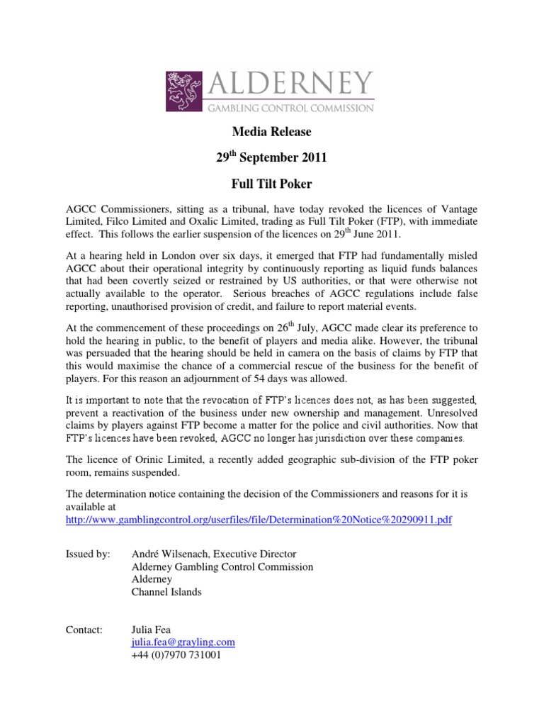 Poker Players: Full Tilt Licenses Revoked | PDF | Business