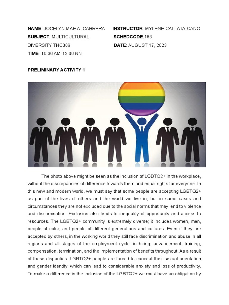 Multicultural Diversity Preliminary Activity 1 | PDF