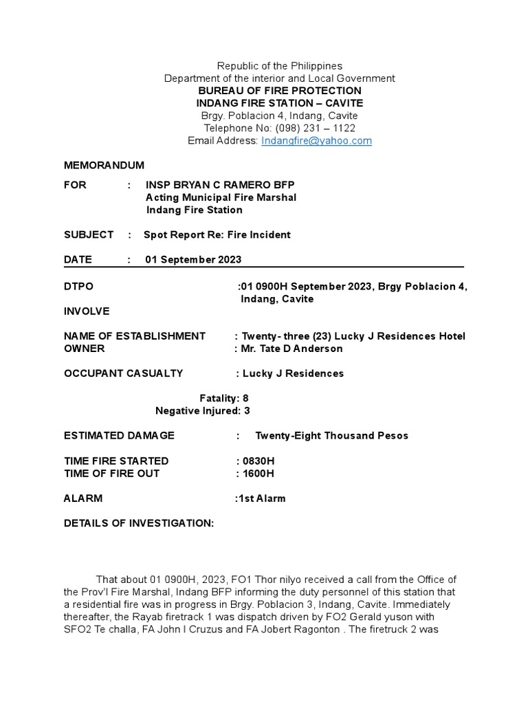 Spot Report Ojt Fire | PDF