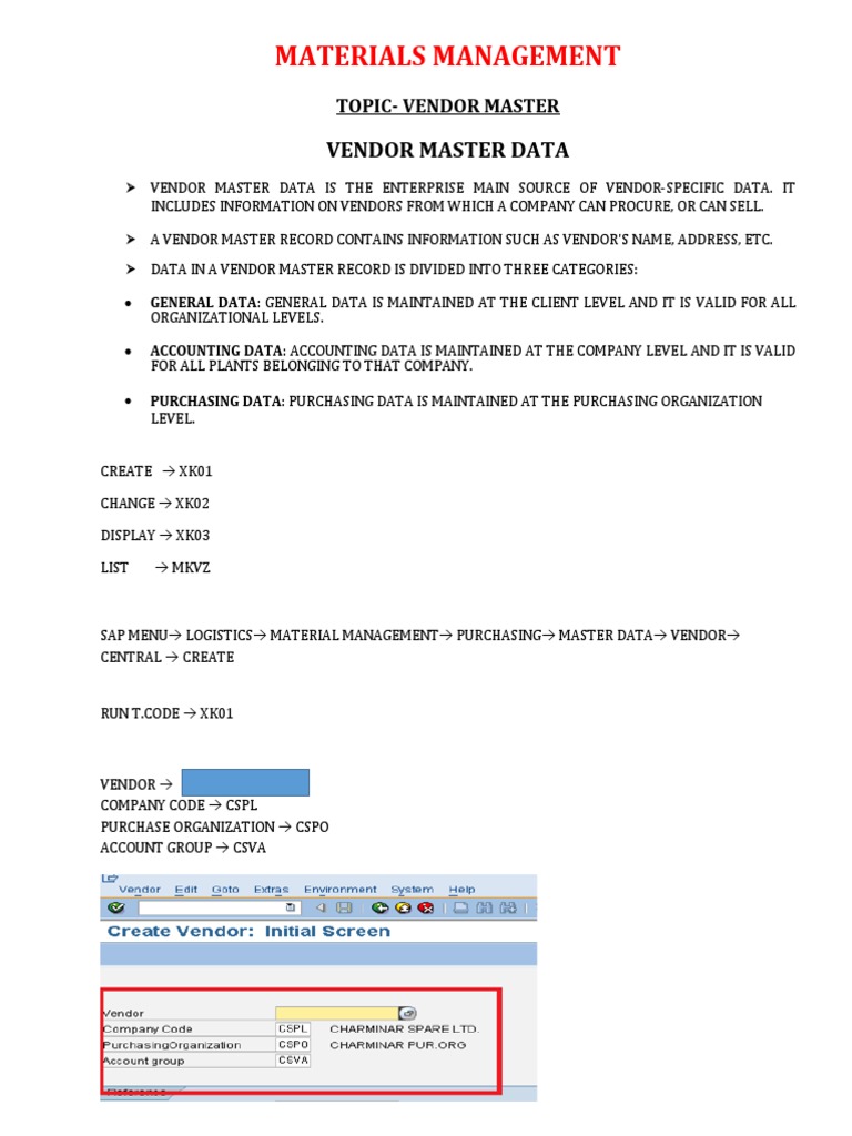 Sap MM Vendor Master | Download Free PDF | Business | Money