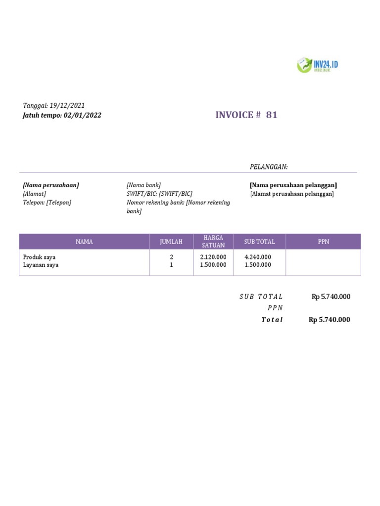 Contoh Invoice Sederhana untuk Jasa | PDF