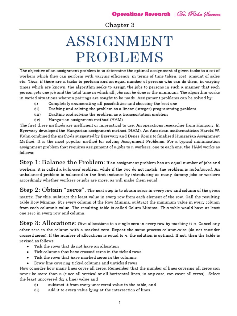Chapter 3 Assignment Problems 2023 | PDF