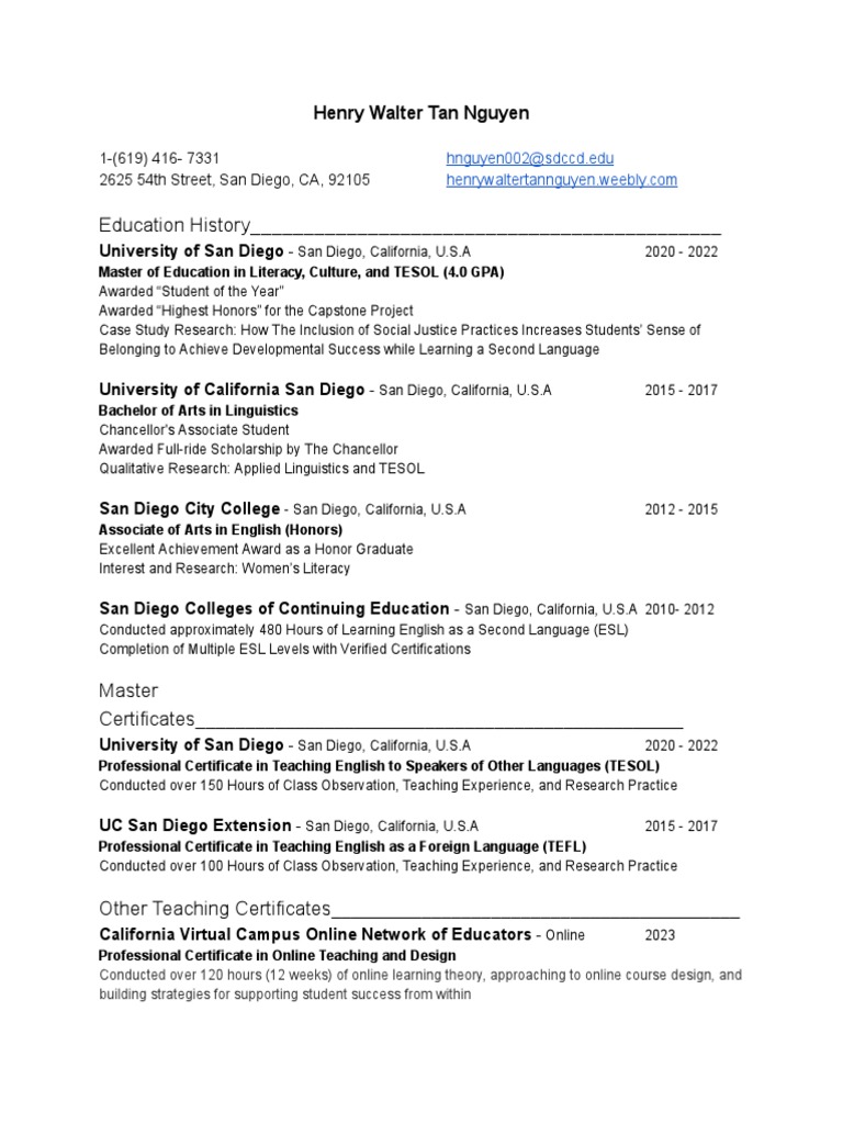 Henry-Wt-Nguyen Resume CV Final Version Updating | PDF