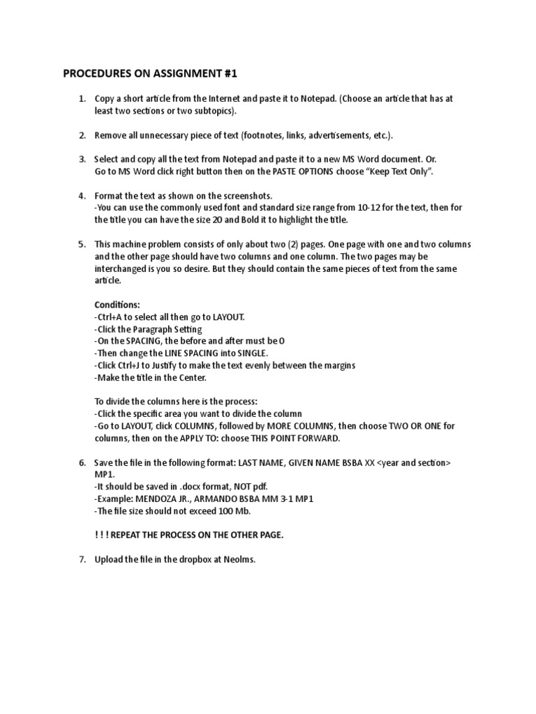 Procedures On Mp1 | PDF