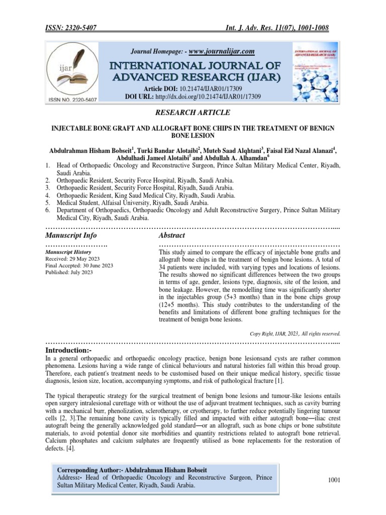 Injectable Bone Graft and Allograft Bone Chips in The Treatment of ...
