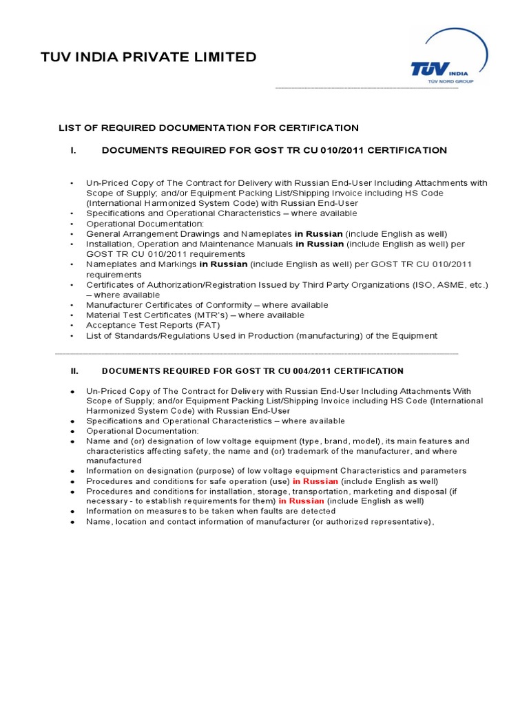 Required Document List TRCU 010 & TRCU 004 With 020 | PDF ...
