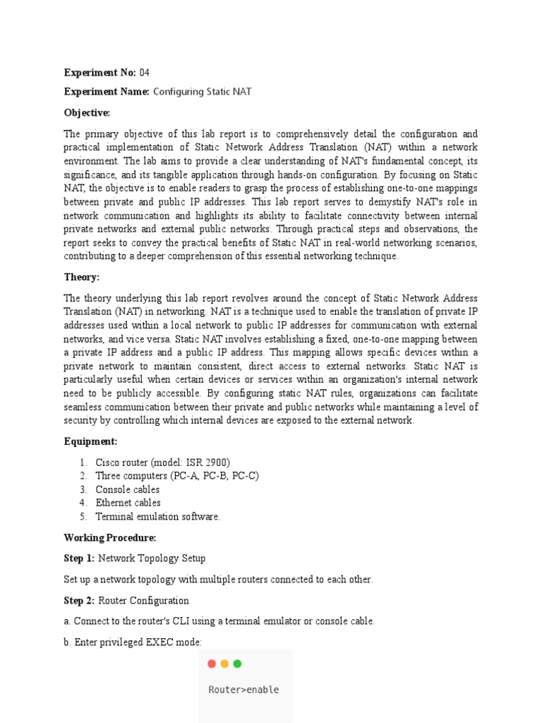 Experiment On Static NAT | PDF | Ip Address | Router (Computing)
