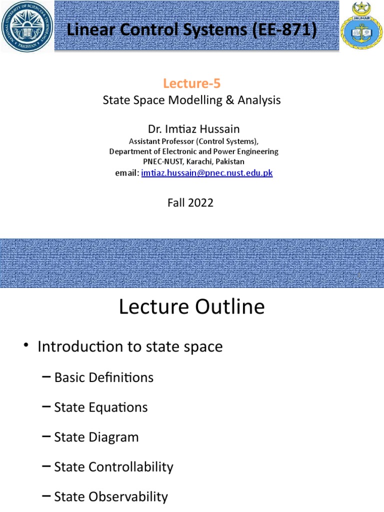 Lecture 5 State Space Modeling Analysis Nust Masters Pdf