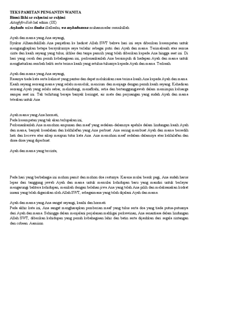 Teks Pamitan Pengantin Wanita | PDF