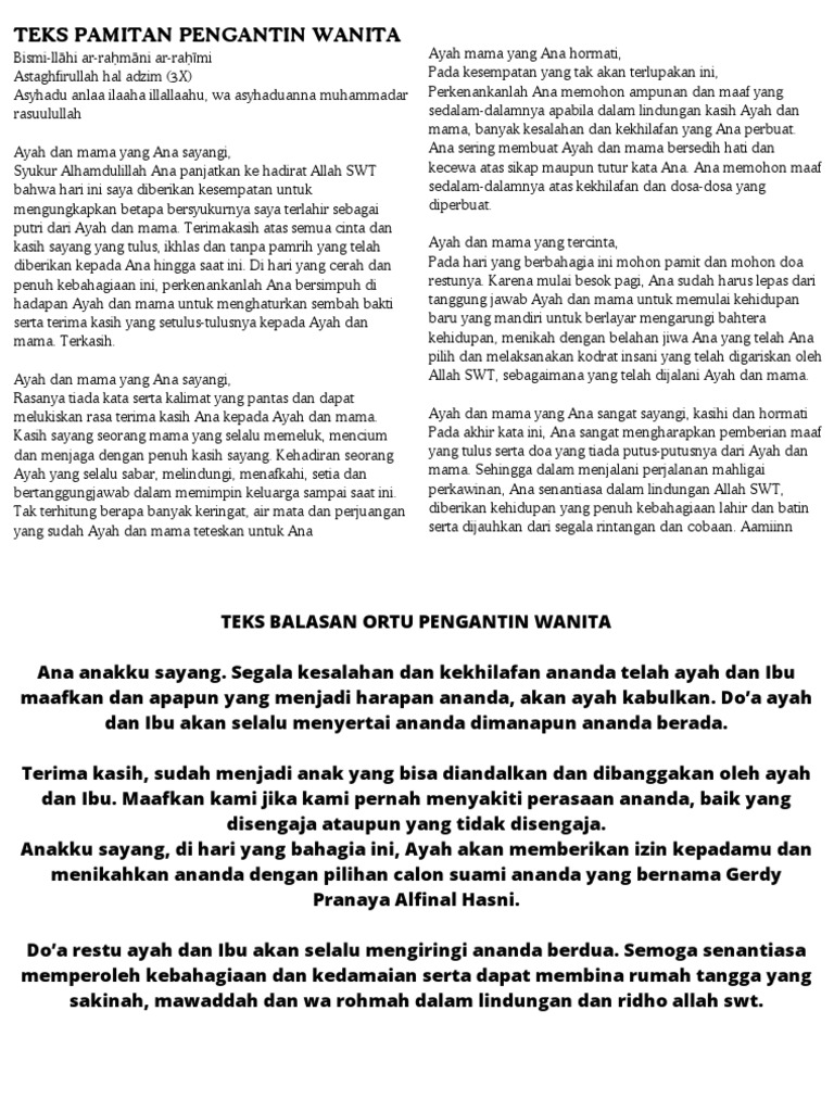 Pamitan Pengantin Wanita dan Restu Orang Tua | PDF