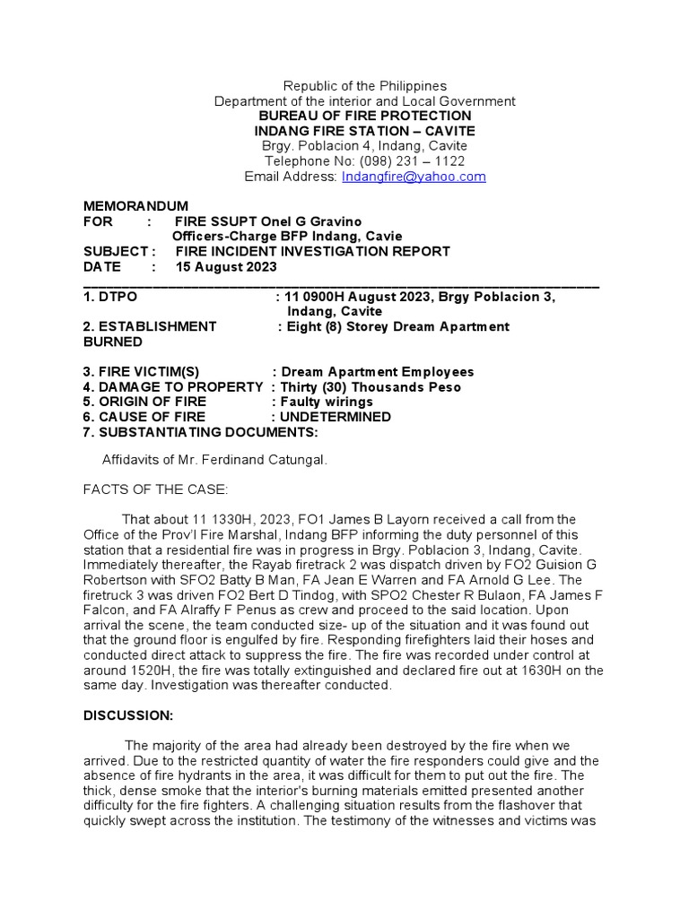 Catungal Fire Incident Investigation Report | Download Free PDF ...