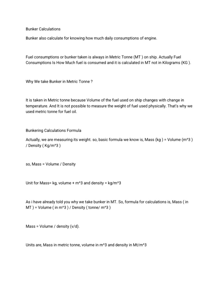 Bunker Formulas Calculations | Download Free PDF | Units Of Measurement ...