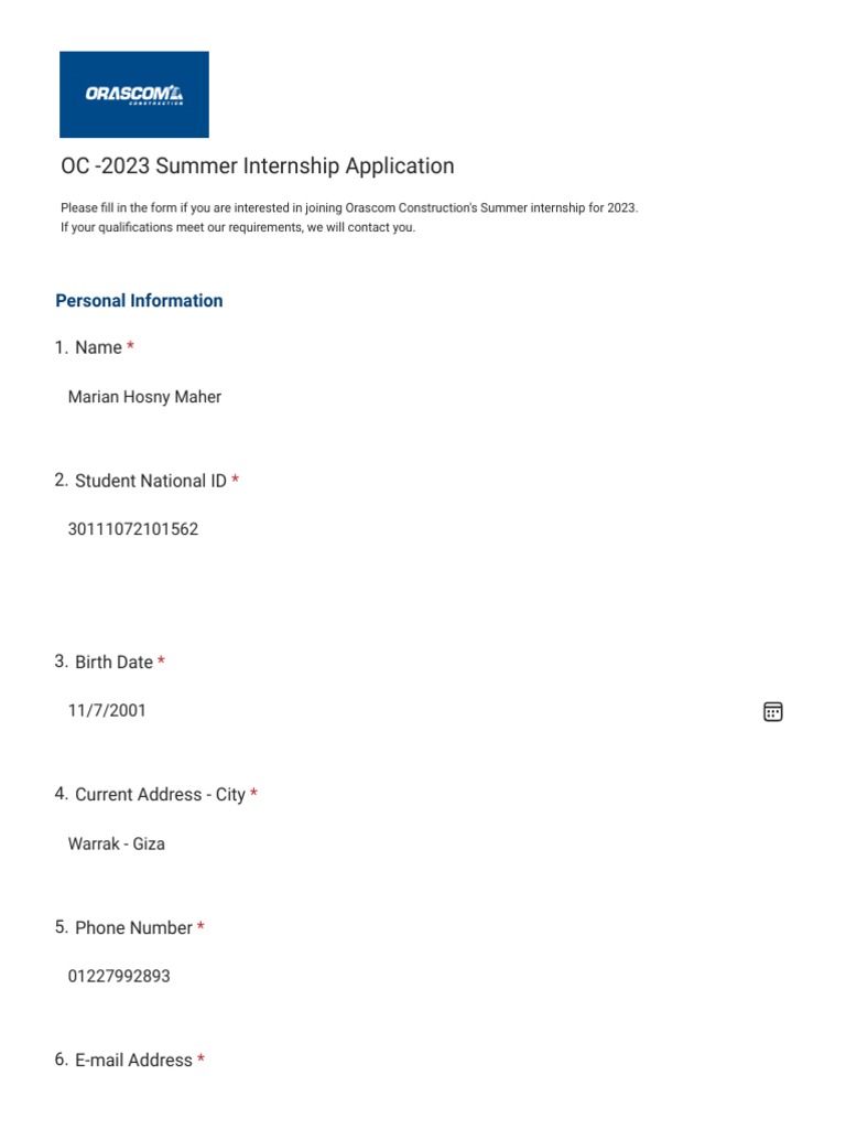 OC - 2023 Summer Internship Application | PDF