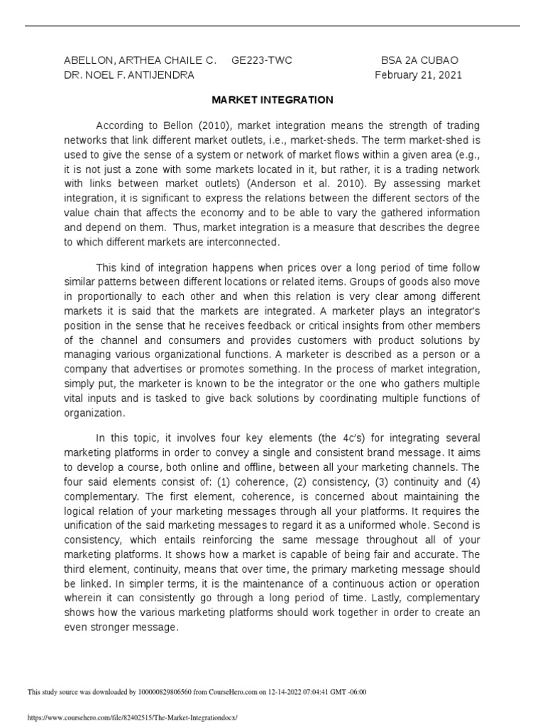 Understanding Market Integration Concepts | PDF | Market (Economics ...