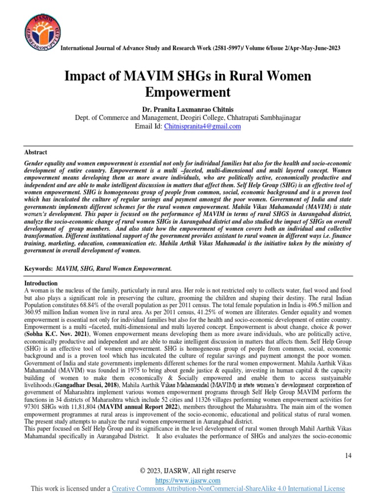 Impact of MAVIM SHGs in Rural Women Empowerment | PDF