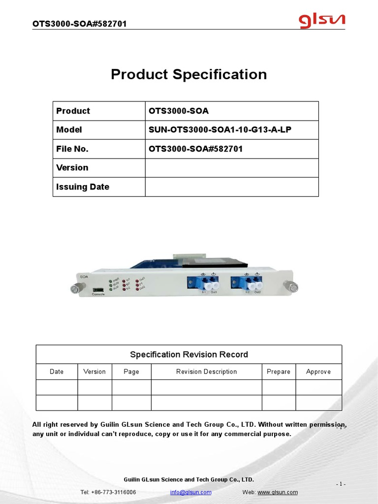 Ots3000 Soa Semiconductor Optical Amplifier Data Sheet 582701 | PDF | Amplifier ...