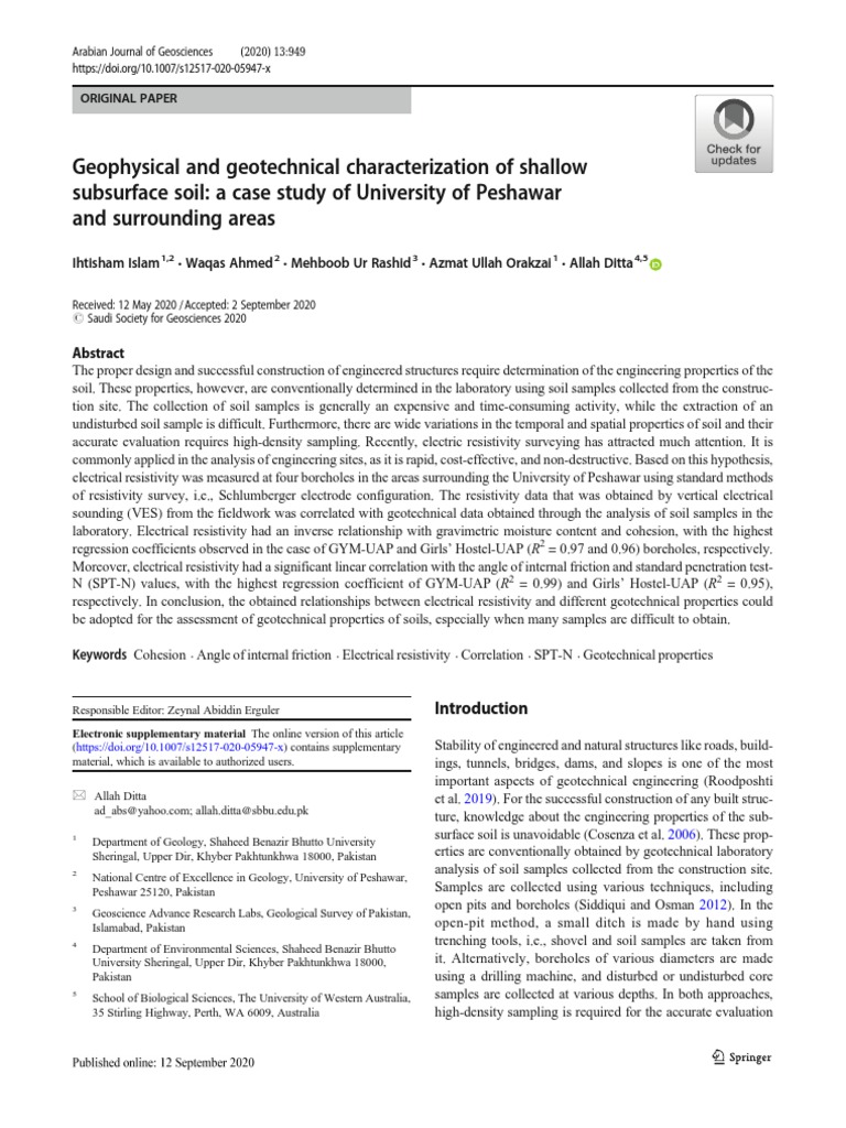 Geophysical and Geotechnical Characterization of Shallow Subsurface ...