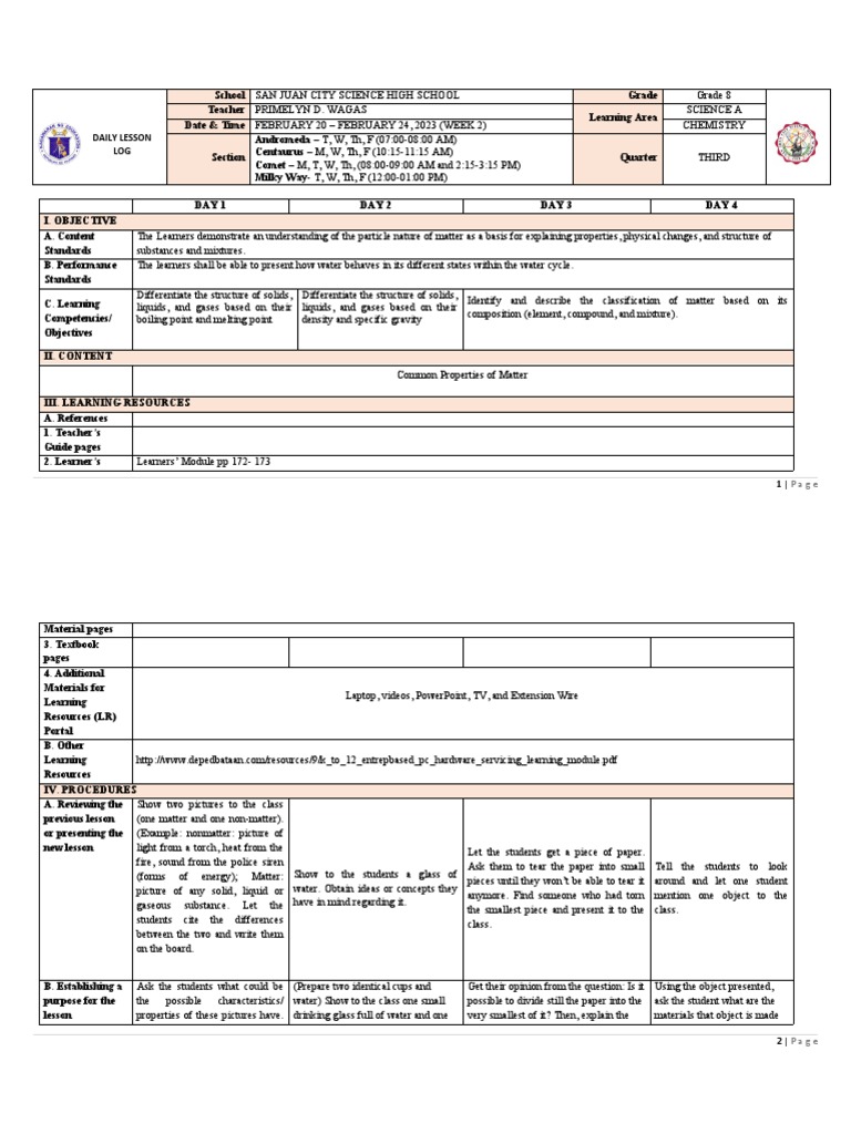 G8 Week 2 | PDF | Matter | Mixture