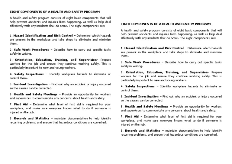 Eight Components of Safety Programs | PDF | Occupational Safety And ...