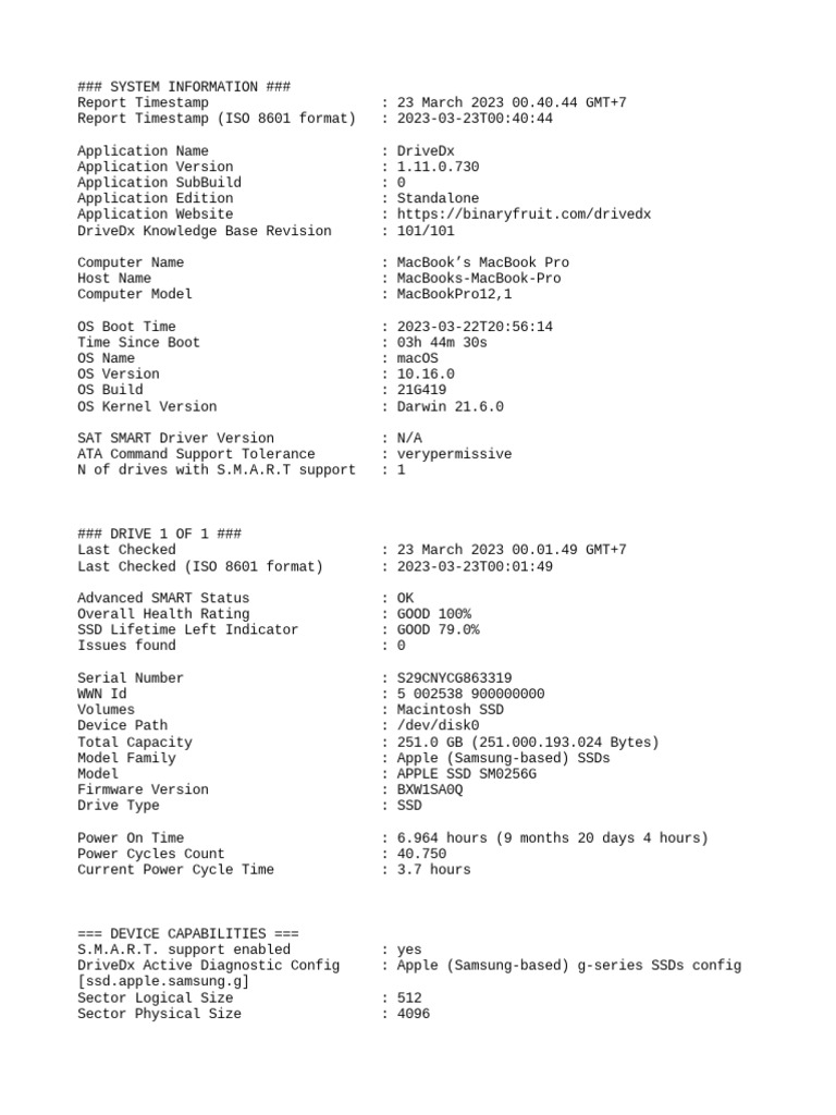 DriveDxReport - APPLE SSD SM0256G - 2023-03-23 - 00-40-37-603 | PDF ...