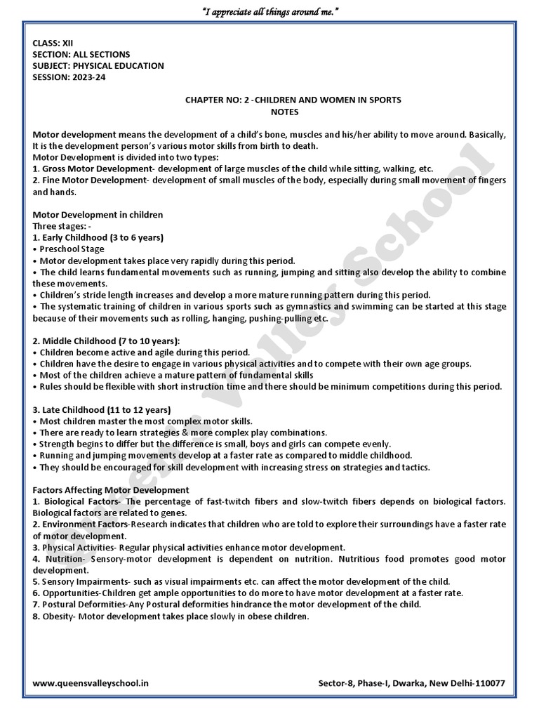 Class 12 - Physical Education - CH-2 - Childern and Women in Sports ...