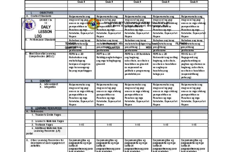 DLL Filipino 8 | PDF