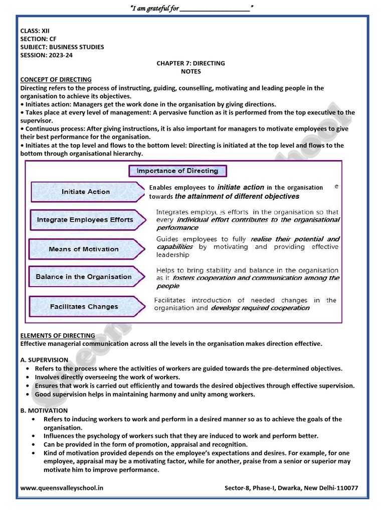 Xii BST L-7 Directing Notes I | PDF | Incentive | Motivation