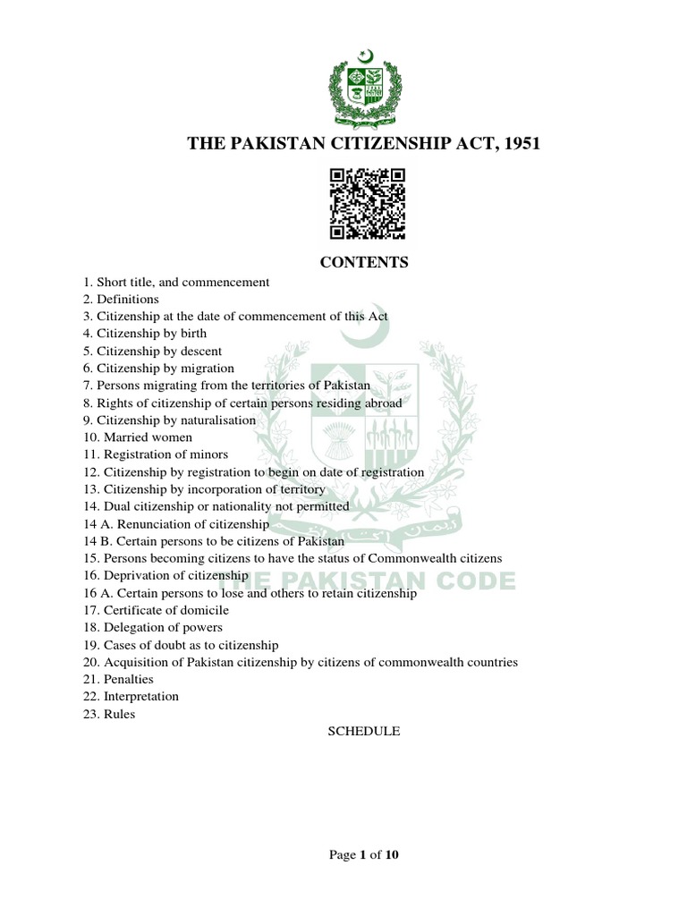 Pakistan Citizenship Act | PDF | Citizenship | Naturalization