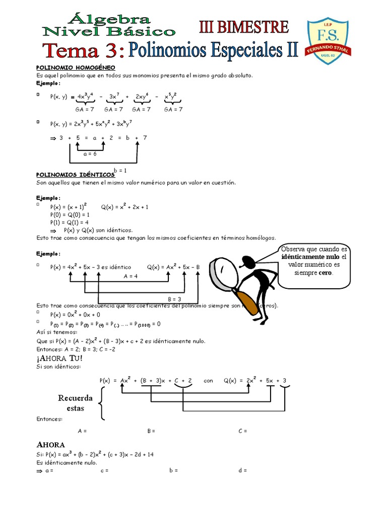 TEMA 3 ALGEBRA NIVEL BASICO Polinomios Especiales II | PDF | Matemáticas Aplicadas | Relaciones ...