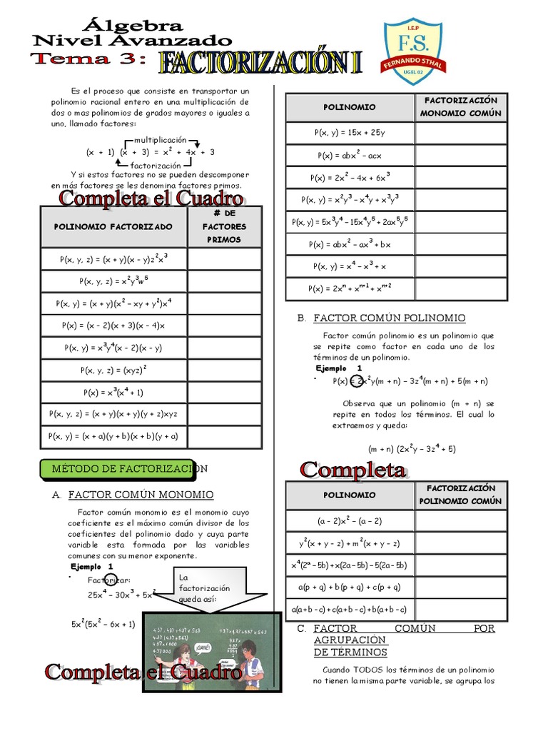 Tema 3 Algebra Nivel Avanzado Factorización I Pdf Factorización