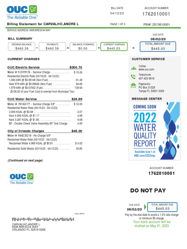 April 2023 Utility Bill Summary | PDF