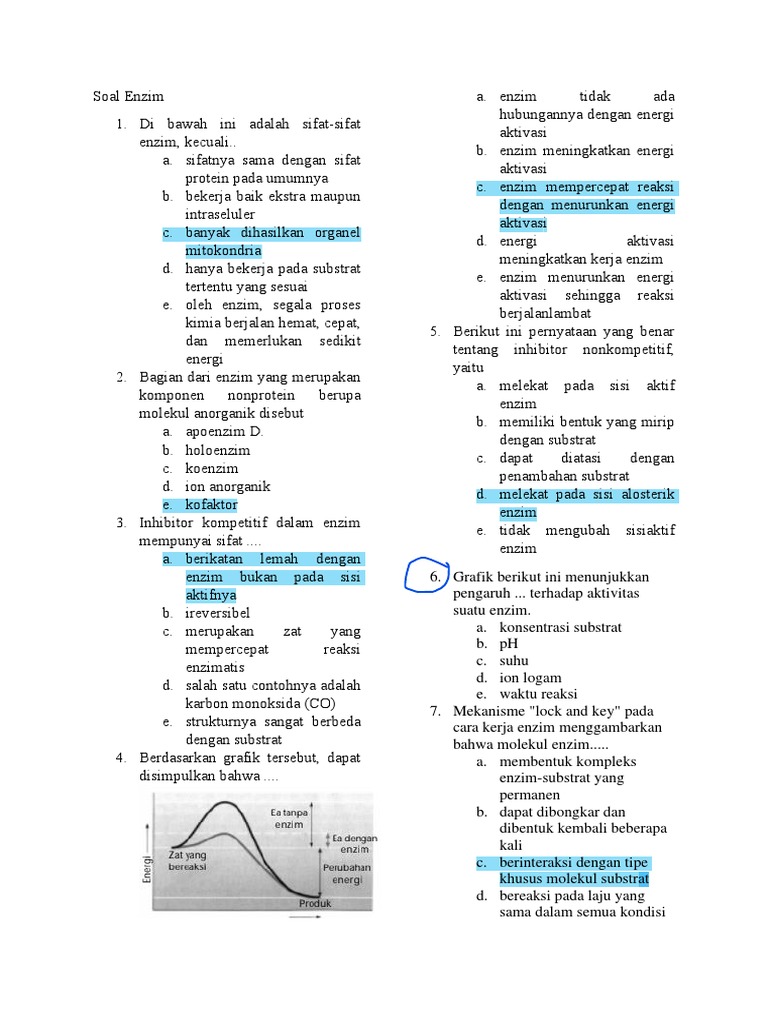 Latihan Soal Enzim - Sudahdijawab | PDF