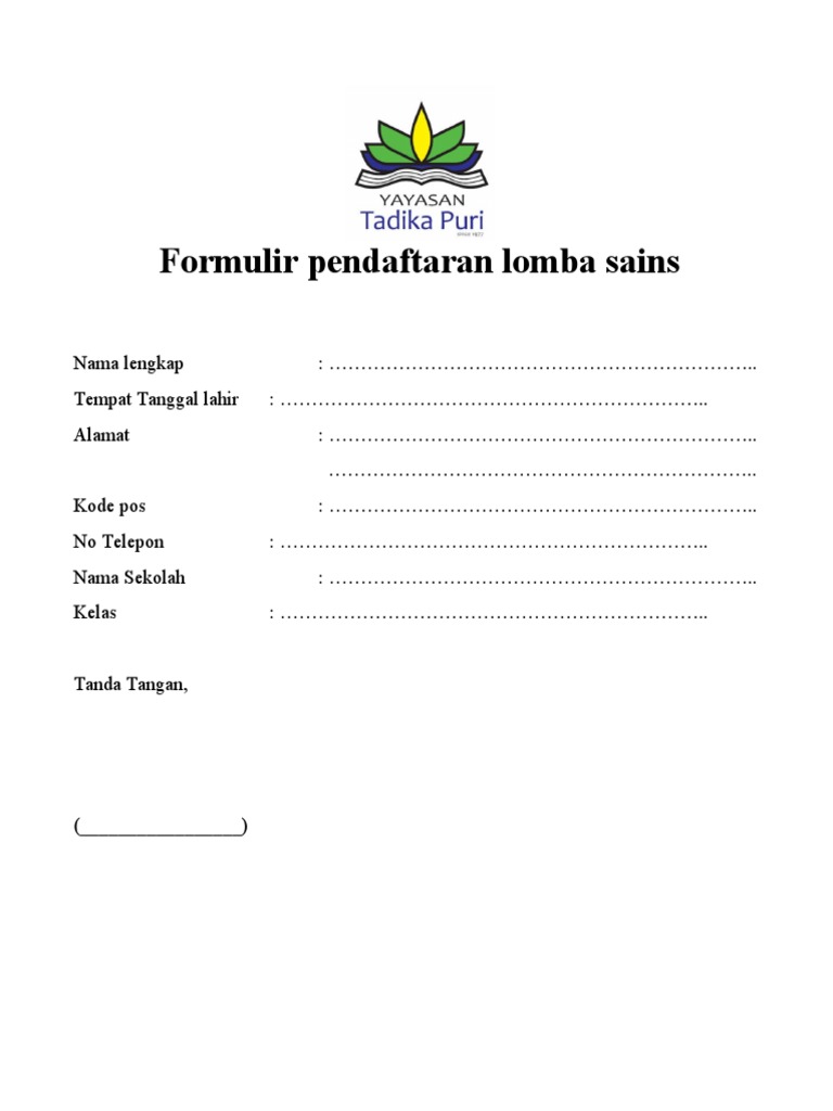 Formulir Pendaftaran Lomba Sains | PDF