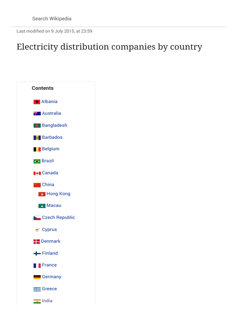 Electricity Distribution Companies by Country - Wikipedia, The Free ...