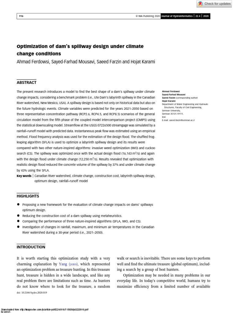 Optimization of Dams Spillway Design Und | PDF | Spillway | Dam