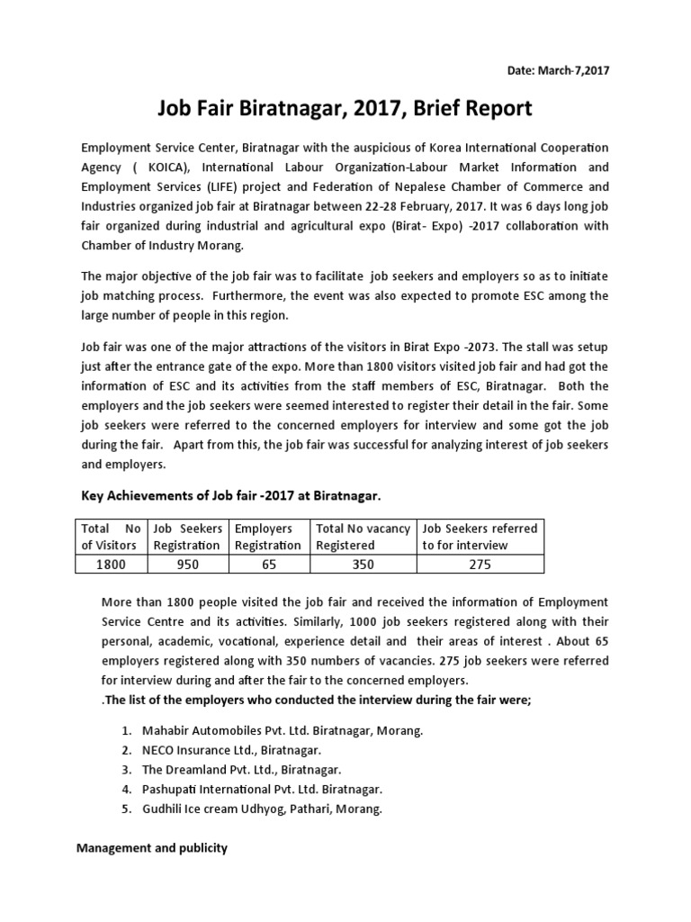 Job Fair Report - Biratnagar | PDF | Employment | Economies