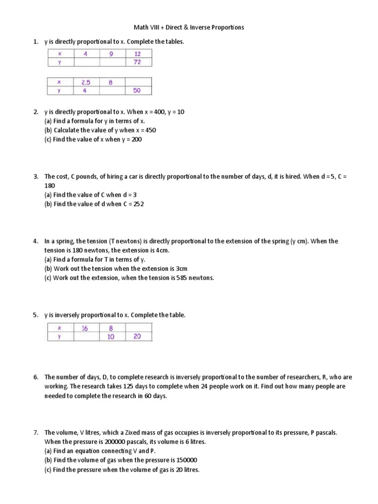 Math VIII+ D&I Proportions | PDF | Force | Volume
