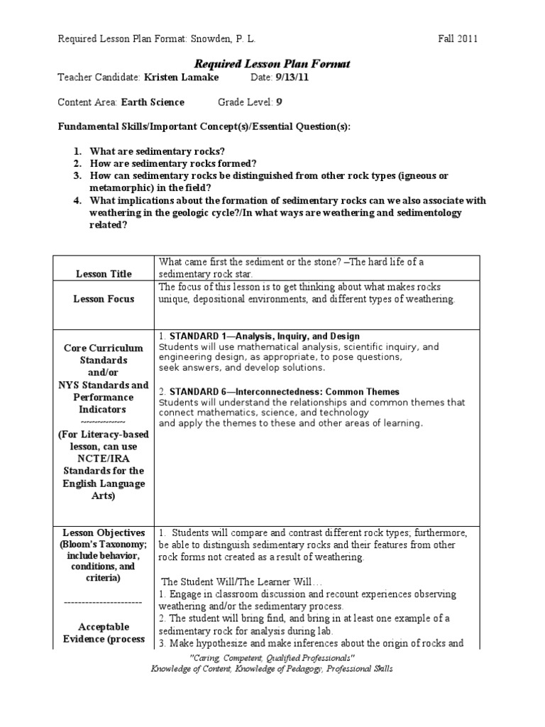 Required Lesson Plan Format (1) | Lesson Plan | Rock (Geology)