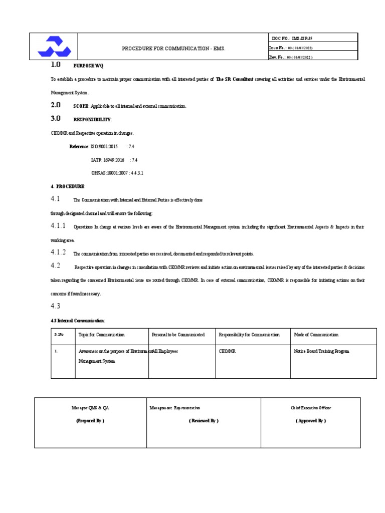 NT-EHS-SOP04 SOP For Communication - EMS | PDF | Communication | Chief Executive Officer