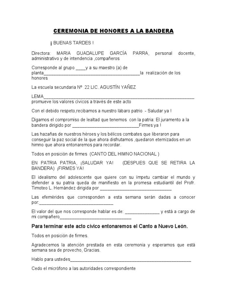 Ceremonia de Honores A La Bandera | PDF
