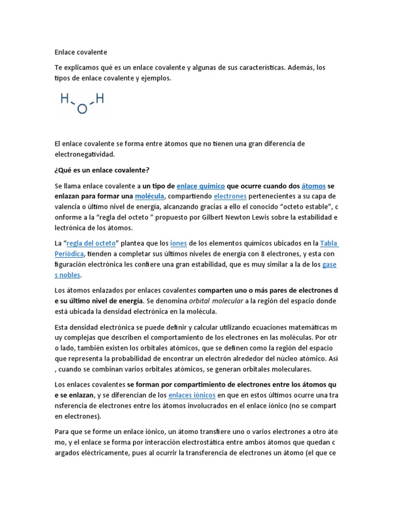 Enlace Covalente | Descargar gratis PDF | Enlace químico | Enlace covalente
