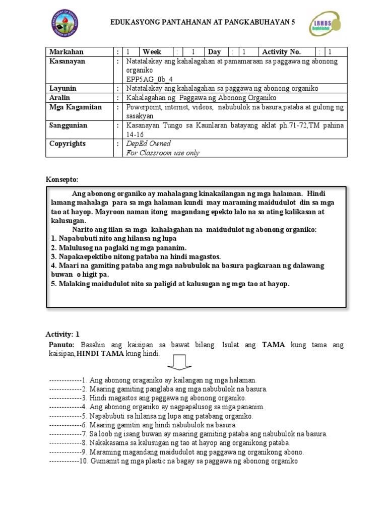 Epp5 - Ag Q1 Las W1 | PDF