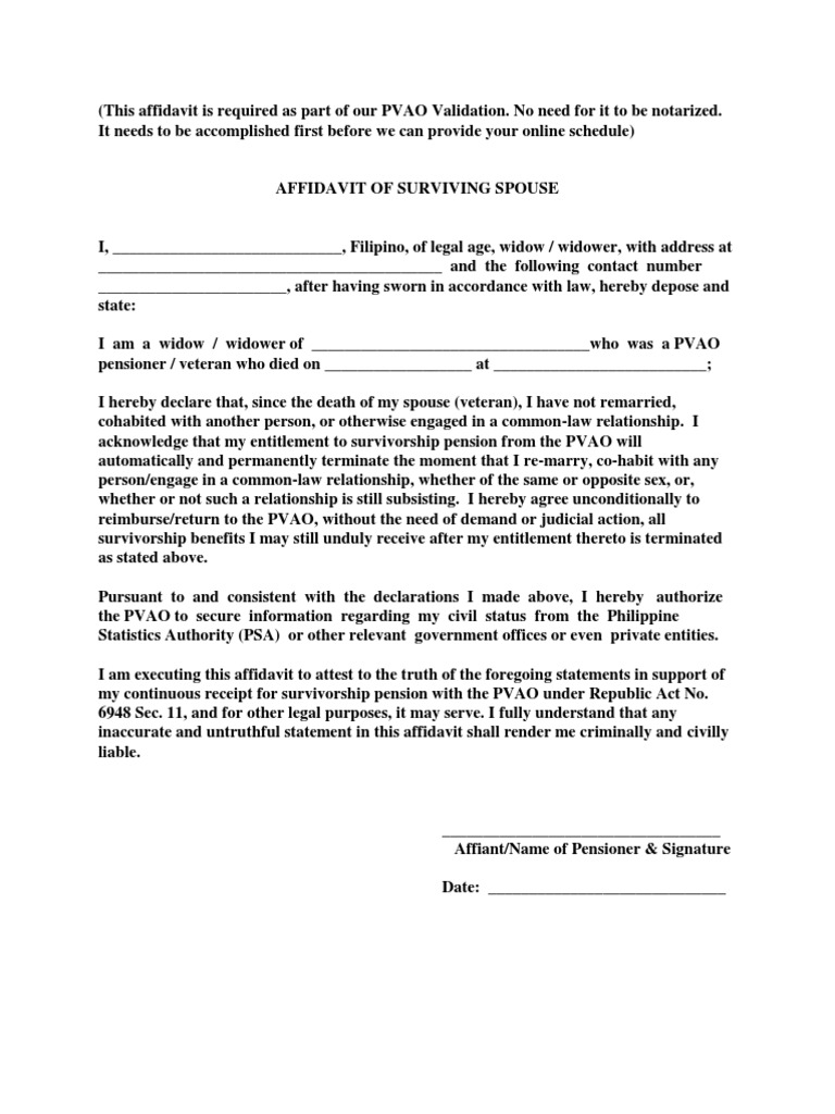 PVAO Affidavit for Surviving Spouse | PDF