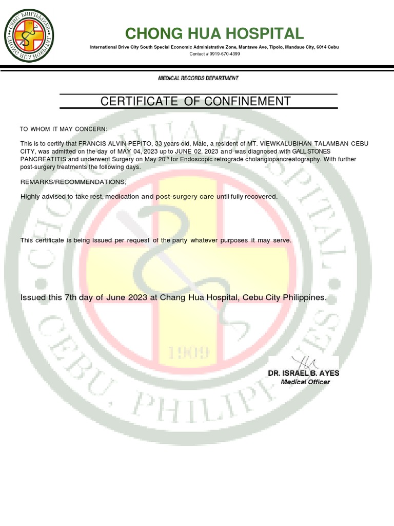 Certificate of Confinement New | PDF
