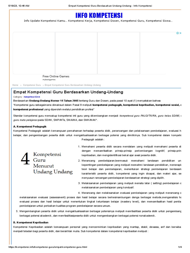Kompetensi Guru Berdasarkan UU | PDF