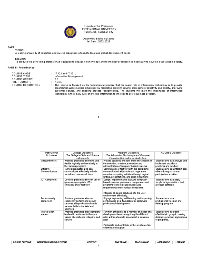 IT121 - Course Syllabus | PDF