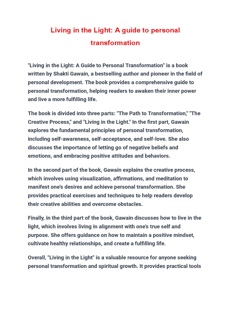 Living in The Light - A Guide To Personal Transformation | PDF