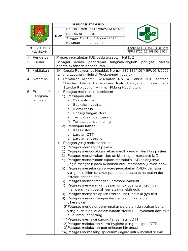 SOP Dan DAFTAR TILIK UP IUD | PDF | Sains & Matematika